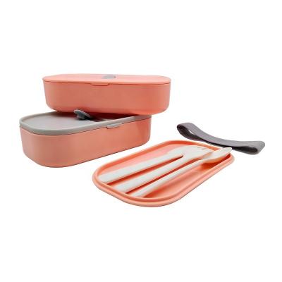 China Double Layer Food Container 1200ml with Cutlery and Movable Divider BPA-Free Tiffin Bag for sale