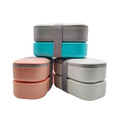 China Double Layer Food Container 1200ml with Cutlery and Movable Divider BPA-Free Tiffin Bag for sale