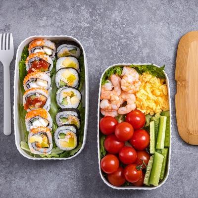 China 2-Layer Eco Fridge Food Container Set with Sustainable Bamboo Lid and Customized Logo for sale