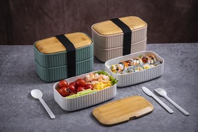 China 2-Layer Eco Fridge Food Container Set with Sustainable Bamboo Lid and Customized Logo for sale