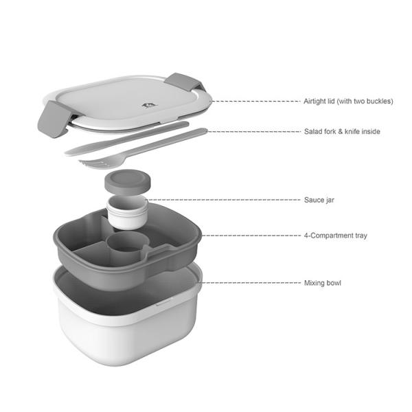 Quality BPA Free Plastic Salad Fruit Bowl Container for Lunch 5 Compartment Box for sale