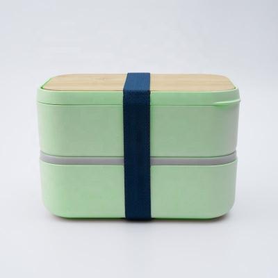 China 2-Layer BPA Free Food Grade Bamboo Lid Takeaway Custom Bento Lunch Box with Cutlery and Sauce Packet Space for sale