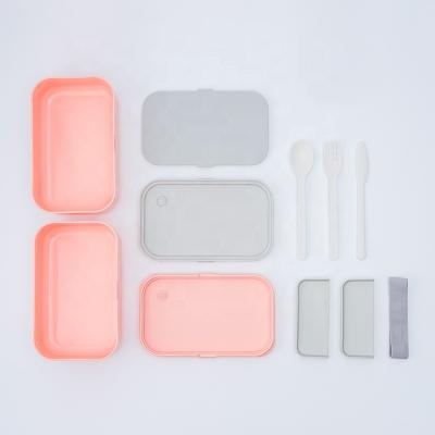 China 2000ml Plastic Food Grade Original Kids Stackable Lunch Bento Box Set with Bag for sale
