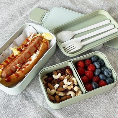 China Eco-Friendly Bamboo Fiber Rectangle Lunch Box with Soup Container and Reusable Cutlery Set for sale