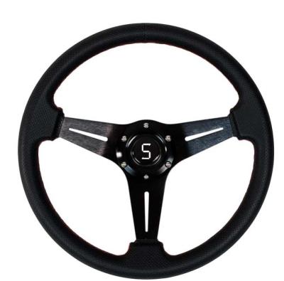 China 13.5 Inch Golf Cart Steering Wheels Black Three Spoke Slotted for sale