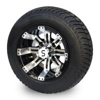 Quality Golf Cart 10'' Wheel and 205/50-10 DOT Tire Combo - Machined/Glossy Black for sale