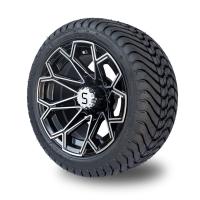 Quality Machined Gloss Black Golf Cart Wheel And Tire Combo 215/35-12 Low Profile DOT for sale