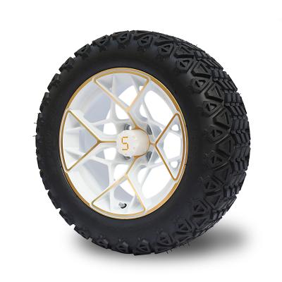 China Gold White 14 Inch Golf Cart Rims And Tires Combo 4PLY 101.6 PCD for sale