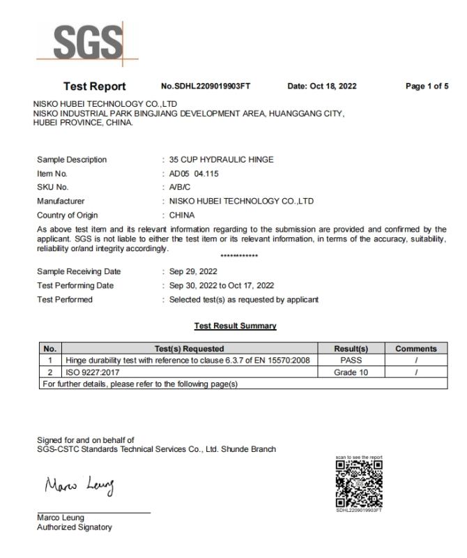 open close cycles test  - Nisko Hardware Tech Co., Ltd.