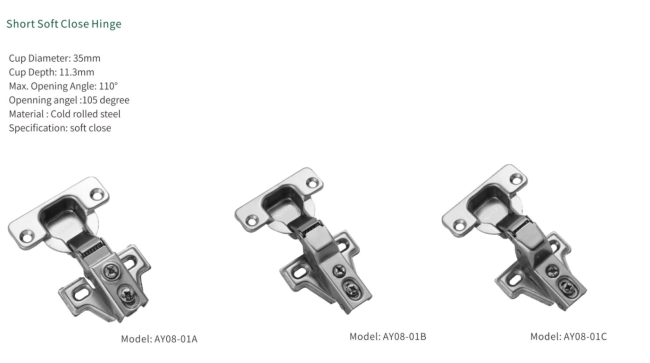 AY08-01A Wide Opening 165 Degrees Soft Closing Short Hinge details