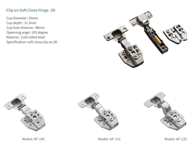 AF-10C Soft Closing Clip on 3D Adjustable Door Pivot Hinge details