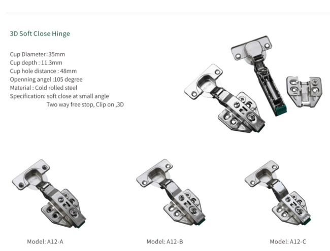 A12-A 105 Degrees 35mm Cup Soft Close 3D Adjustable Hinge supplier