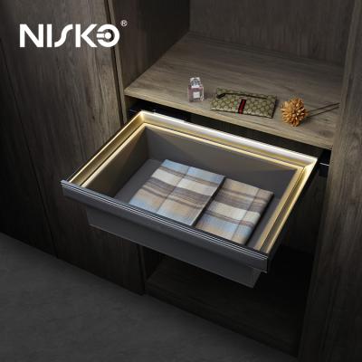 China Pull out Wardrobe Storage Box Clothes Drawer Basket with Led Light for sale