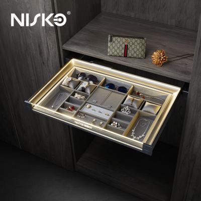 China Pull Out Jewelry Drawer Organizer with Auto LED Light for sale