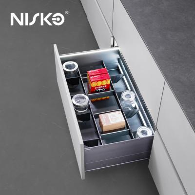 China Bottle Basket Pull Out Shelf Cabinet Drawer for Kitchen Storage with Light for sale