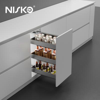 China Estante lateral de 3 estantes con botellero deslizante extraíble para armario de cocina en venta