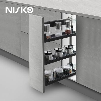China Estante de almacenamiento deslizante de 3 niveles para botellas de condimentos, solución para armario de cocina en venta