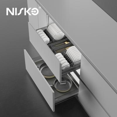 China Dos niveles de deslizamiento de la placa de la caja de la cesta de la cesta de extracción ajustable organizador de cubiertos en venta
