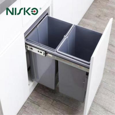China Double Pullout Waste Bin Trash Can Under Cabinet Kitchen Organizer for sale