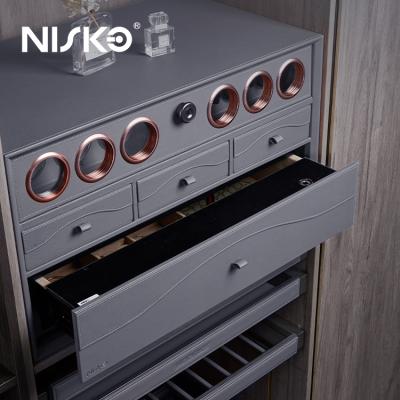 China Automatic Watch Winder Display Pull out Safe Box Organizer with Fingerprint Lock Leather Box Drawer for sale