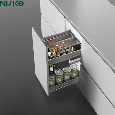 China Double Tiers Sliding Pull out Basket Bottle Spice Rack Kitchen Organizer for sale