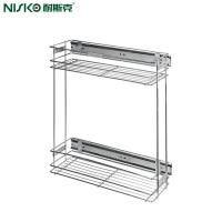 China NISKO Double Tier Pull Out Wire Shelving Unit for Kitchen Condiment Bottle Storage Rack 400mm for sale