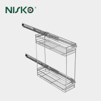 China NISKO Double Tier Pull Out Wire Shelving Unit for Kitchen Condiment Bottle Storage Rack 400mm for sale