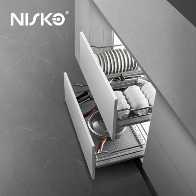 China Armo de cocina de doble nivel de extracción Cestas multifuncionales platos corredizos cuencos en venta