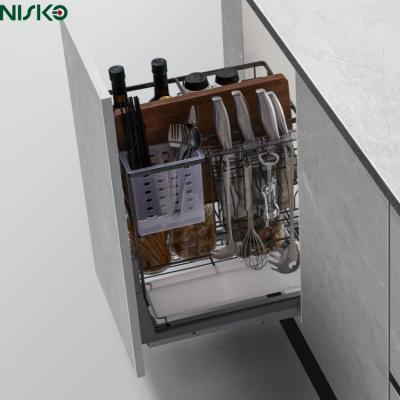 China Cesta extraíble de cocina multiusos con rejilla para cubiertos, condimentos y botellas en venta