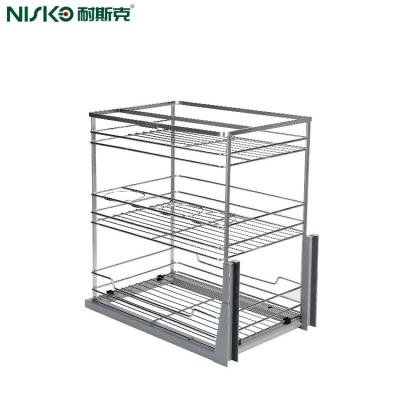 China Se puede sacar botella de malla de metal Cestas gabinete de especias Rack organizador de cocina en venta