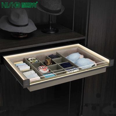 China Pull Out Wardrobe Basket Underwear Bras Scarves Storage Drawer with Light for sale