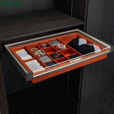 China Underwear Pull Out Wardrobe Basket Lingerie Organizer Storage Solution with Light for sale