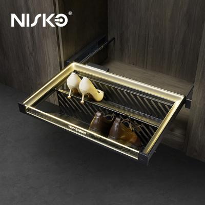 中国 ダブル 層 引き出せる クローゼット 靴 ラック 衣装 靴引き出し ライト 販売のため