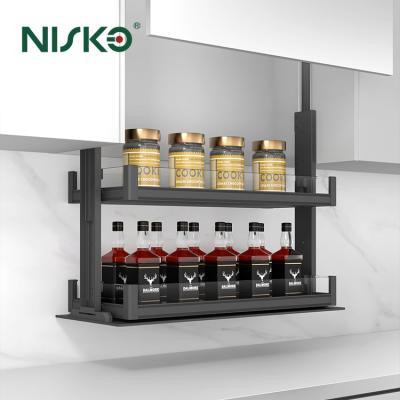 China 2 Layers Touch Intelligent Wine Bottle Storage Rack Multifunctional Vertical Lifting Basket for sale