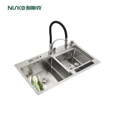 China Double Bowl Touch Kitchen Washing Basin Baskets Smart Embedded for sale