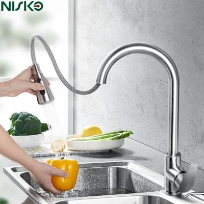 China Brushed Nickel Kitchen Faucet Adjustable with 360 Degrees Hose Copper Core for sale