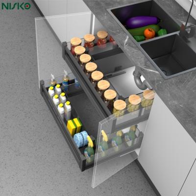 Китай Двухъярусный выдвижной органайзер под раковину, многофункциональная корзина для кухонного шкафа продается