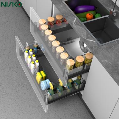 Китай Двухслойный подъемный раковина кухня шкаф корзины санитарное хранилище решение продается