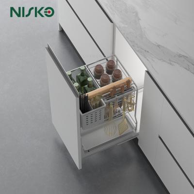 China Cesta deslizante multifuncional para botellas de condimentos, estante de almacenamiento para cocina en venta
