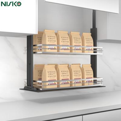 China 2 Layers Touch Intelligent Wine Bottle Storage Rack Multifunctional Vertical Lifting Basket for sale