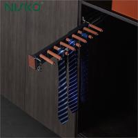 China Pull Out Soft-closing Side Mounted Closet Tie Rack - 168×472×96mm Aluminum Frame with Leather Holders for sale