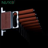 China Pull Out Soft-closing Side Mounted Closet Tie Rack - 168×472×96mm Aluminum Frame with Leather Holders for sale