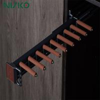 China Pull Out Soft-closing Side Mounted Closet Tie Rack - 168×472×96mm Aluminum Frame with Leather Holders for sale