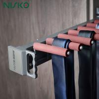 China Pull Out Soft-closing Side Mounted Closet Tie Rack - 168×472×96mm Aluminum Frame with Leather Holders for sale