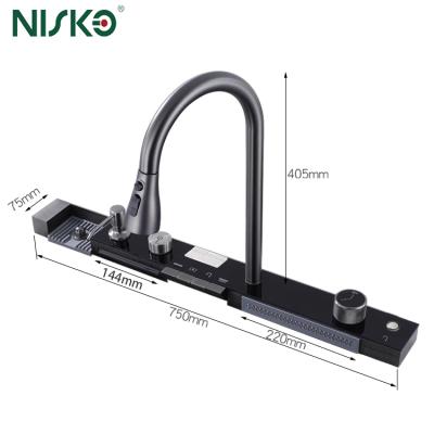 China Multi Function Smart Kitchen Sink Double Bowl with Pull Out Faucet for sale