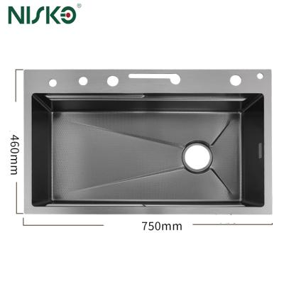 China Multi Function Smart Kitchen Sink Double Bowl with Pull Out Faucet for sale