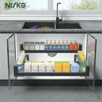 China Undermount Smart Sink Kitchen Cabinet Pull Out Basket 2 Layers - 524-824mm Width Options with 100% Extension Slides for sale