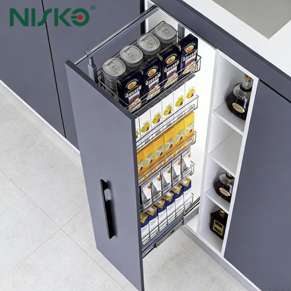 Quality Smooth Sliding Tall Pantry Unit Kitchen Cabinet Baskets 5 Tiers for sale