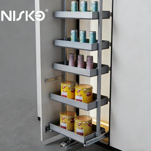 Quality 180° Rotating Aluminum Pull Out Pantry Unit Grey For Kitchen for sale