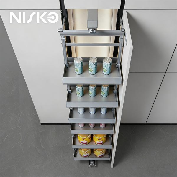 Quality 180° Rotating Aluminum Pull Out Pantry Unit Grey For Kitchen for sale